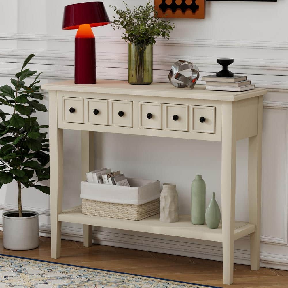 Harper & Bright Designs 38.2 in. Light Tan Rectangle Wood Console Table ...