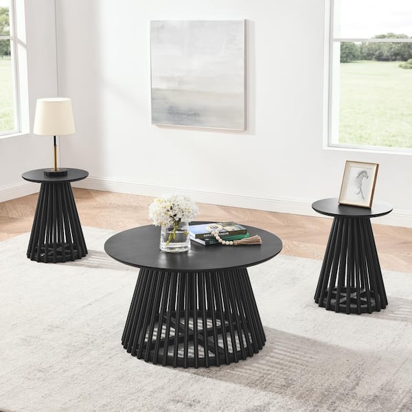 Unbranded 31.5 in. Black Round Solid Wood Coffee Table Modern Minimalist Coffee Table Suitable for Both Home and Office WZT 1781P143516