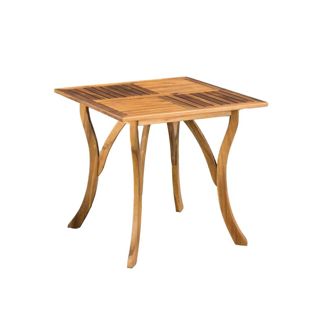 31.5 in. W Teak Acacia Wood Square Outdoor Dining Table with Slat Panel ...