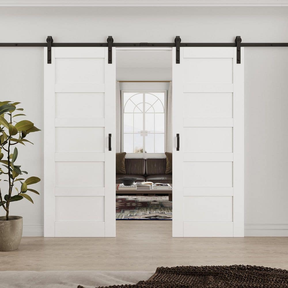 ARK DESIGN 60 in. x 80 in. Waterproof 5 Panel White MDF Sliding ...