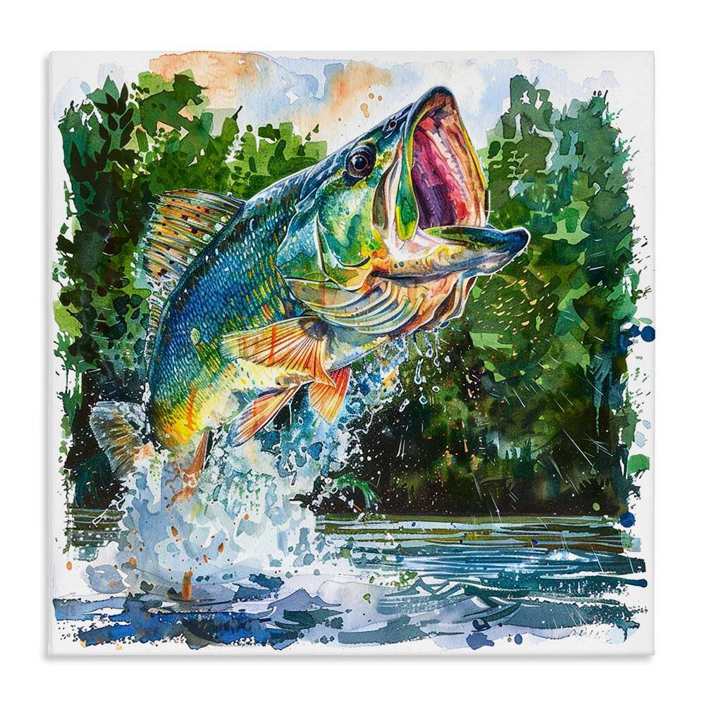 Stupell Industries Splashing Bass Fish by LSR Design Studio Unframed ...