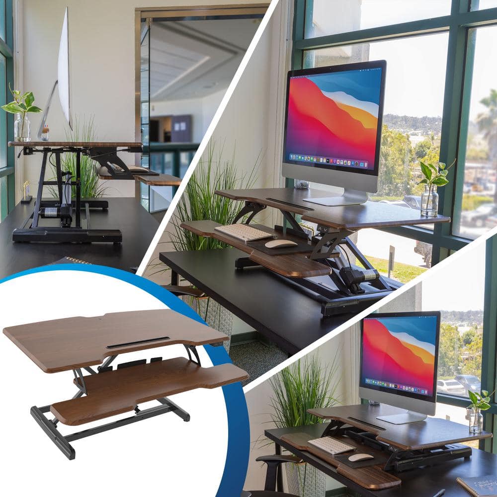 mount-it! 38 in. Rectangular Dark Walnut Height Adjustable Electric ...