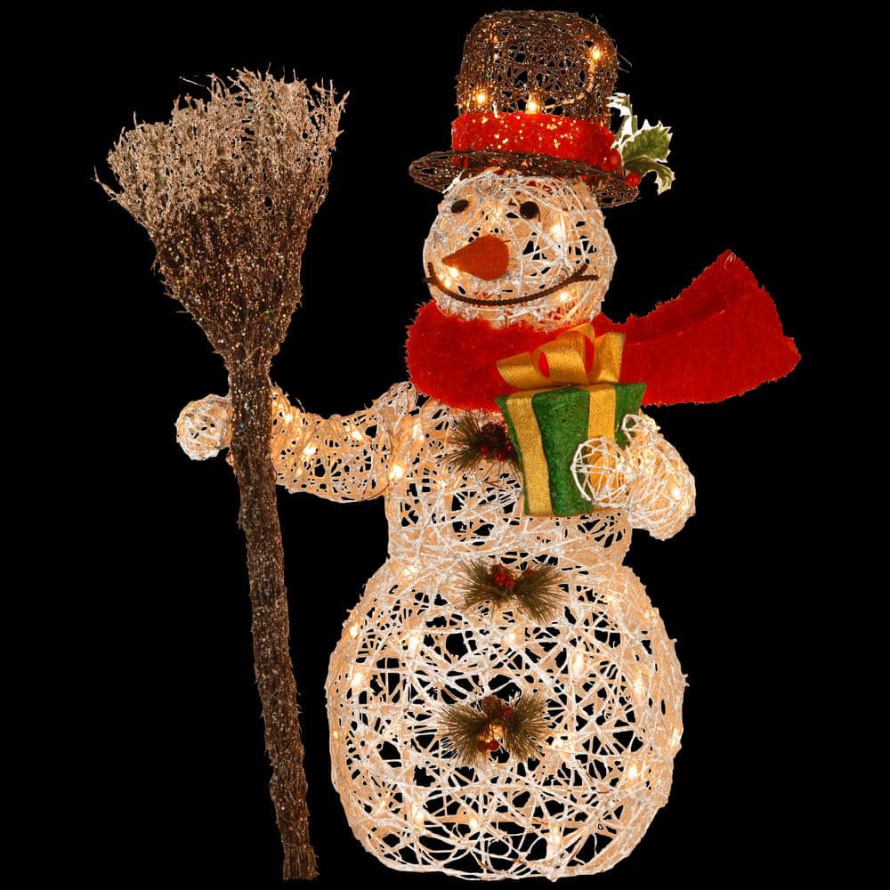 National Tree Company Pre-Lit 27 in. White Rattan Snowman MZWR-27LO ...