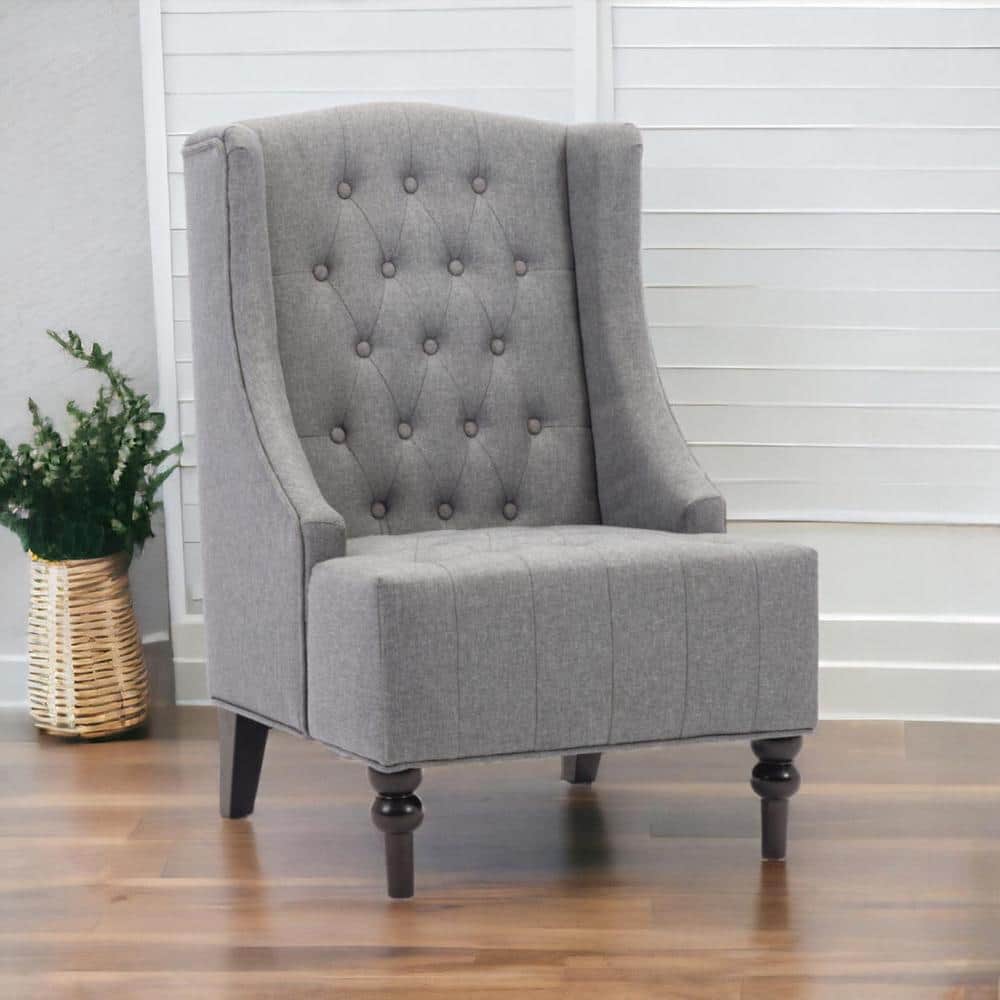 HomeRoots Gray Wingback Chair Set of 1 with Tufted Cushions 2000526469 ...