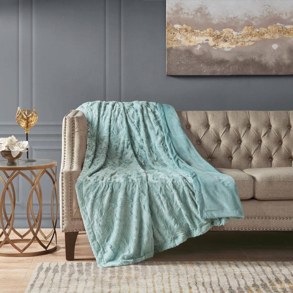 Madison Park Marselle Aqua Faux Fur Throw Blanket MP50-7193 - The Home ...