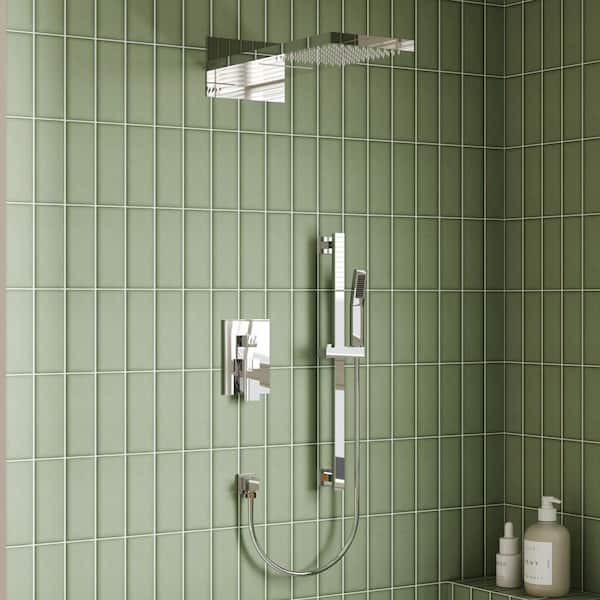 EVERSTEIN 3-Spray 22 in. Wall Mount Rain and Waterfall Dual Fixed and ...