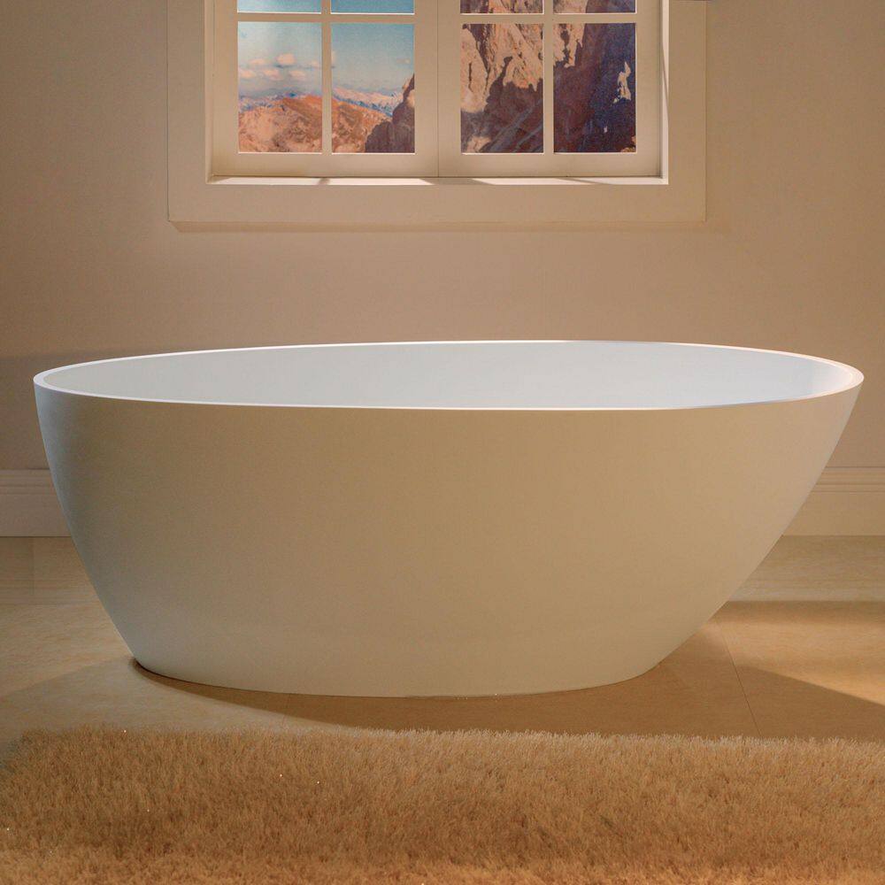 WOODBRIDGE 55 in. L x 29 in. W Solid Surface Stone Resin Freestanding ...