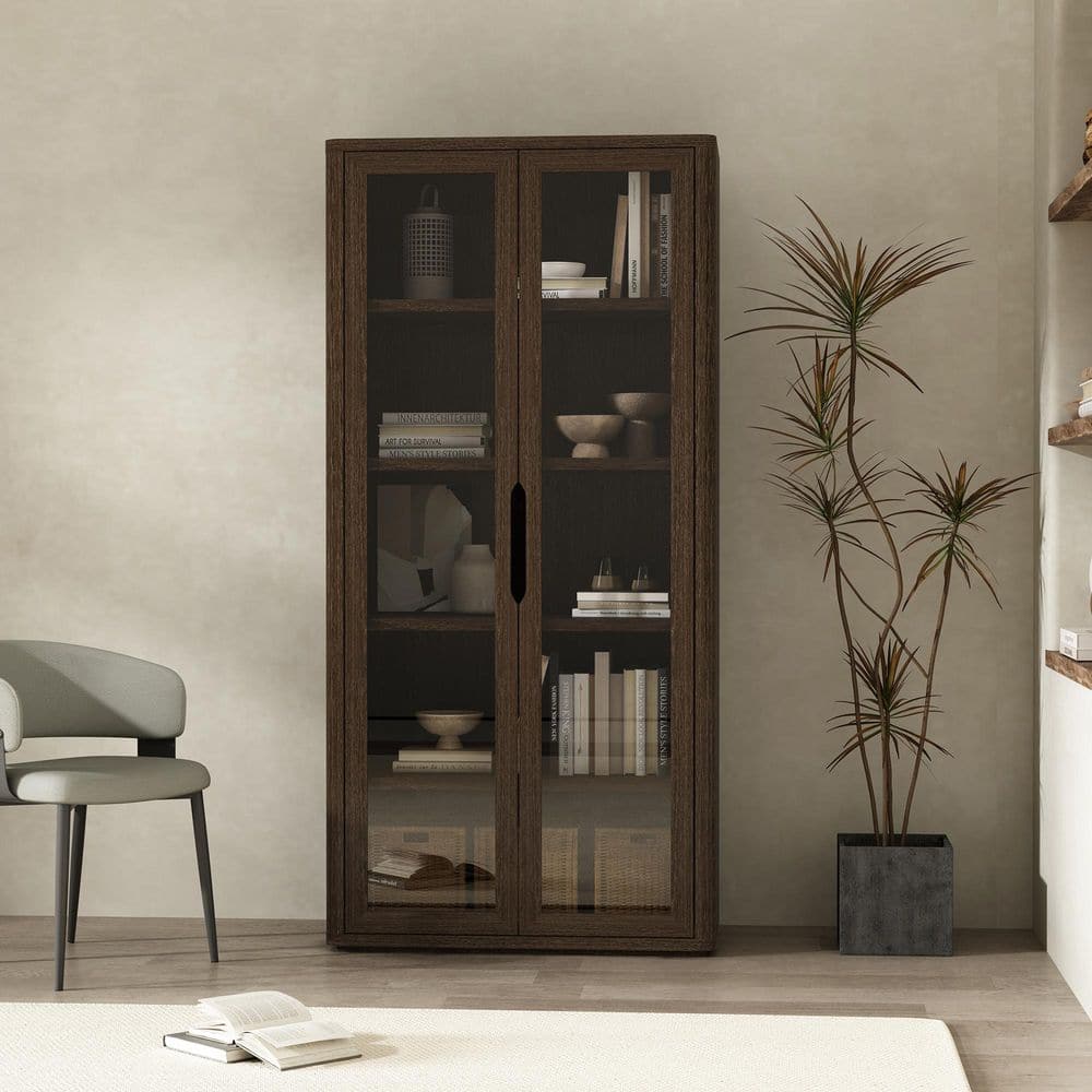 Manhattan Comfort Rivington 79 in. Tall Modern Walnut Composite Wood 5 ...