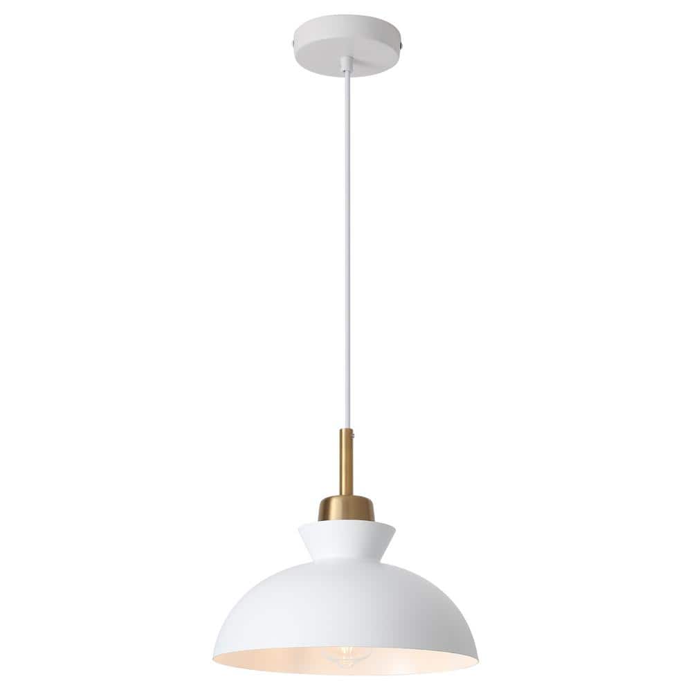 LWYTJO Lustre 11 in. 1-Light White Dimmable Modern Industrial Metal ...