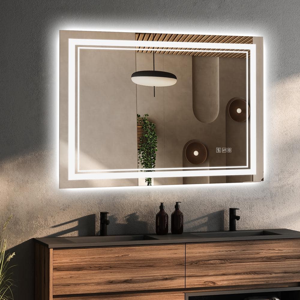 yulika Front Light and Backlit Mirror 36 in. W x 28 in. H Rectangular ...