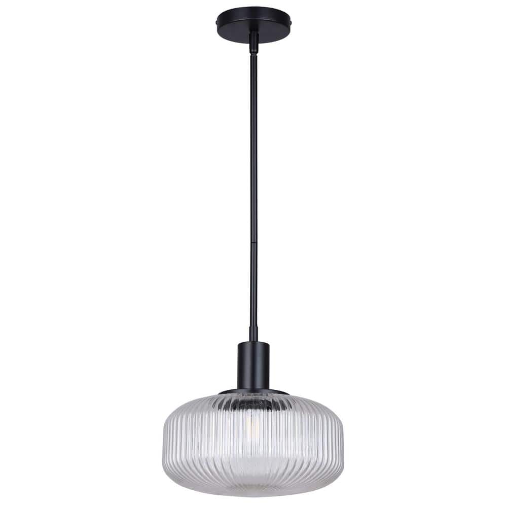CANARM Ledger 60-Watt 1-Light Black Transitional Pendant with Clear ...