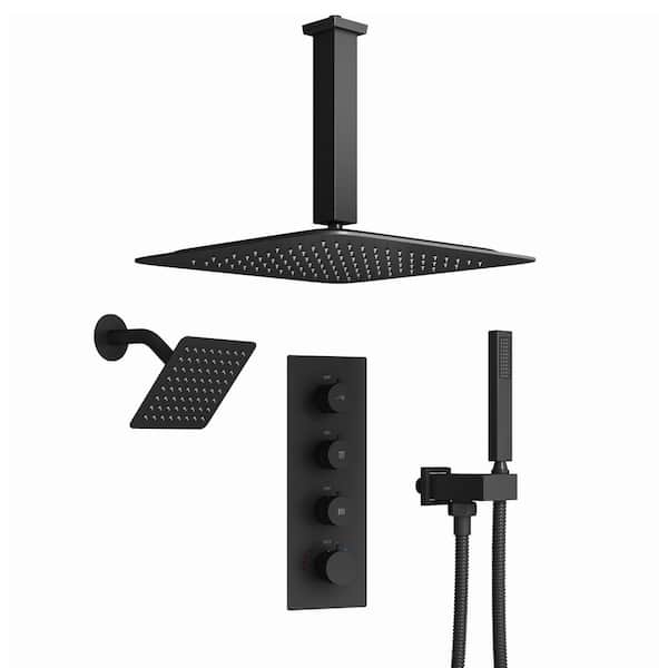 3-Spray Shower System Square 12 in. and 6 in. Dual Ceiling Mount with ...