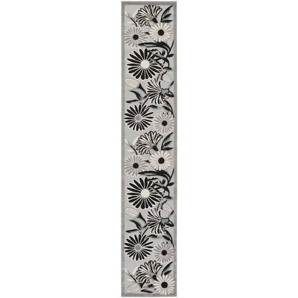 Nourison Aloha Black White 2 ft. x 6 ft. Botanical Contemporary Runner ...