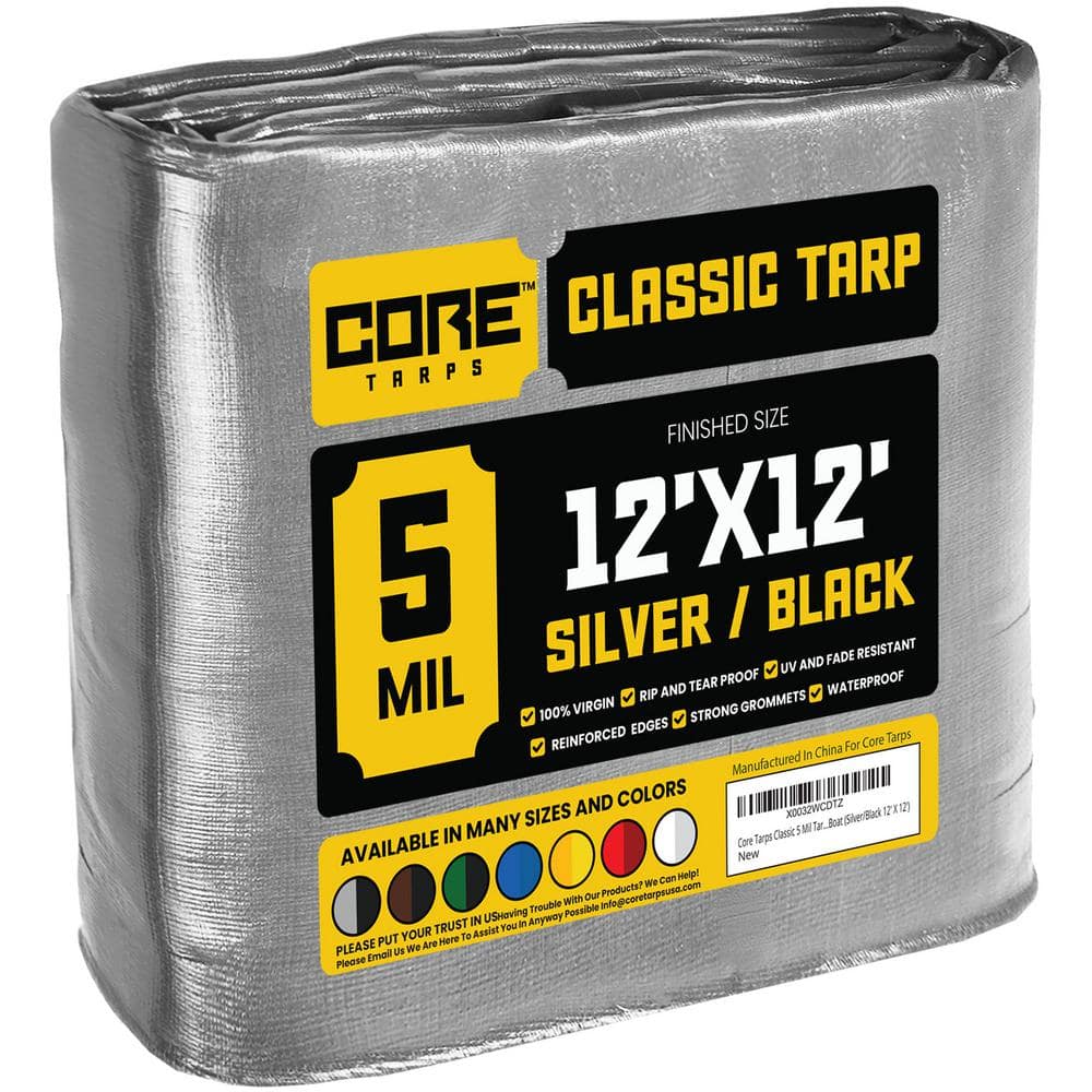 CORE TARPS 12 ft. x 12 ft. Silver/Black 5 Mil Heavy Duty Polyethylene ...