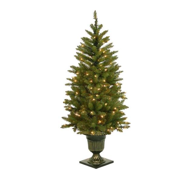 4.5 ft. Pre-Lit LED Dunhill Fir Potted Artificial Christmas Tree with ...