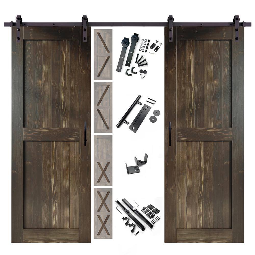 HOMACER 40 in. x 80 in. 5-in-1 Design Ebony Double Pine Wood Interior ...