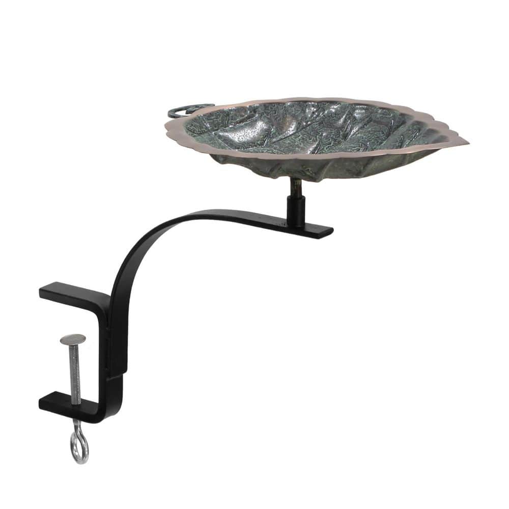 ACHLA DESIGNS Aspen Leaf Birdbath w/Rail Mount Bracket, 12 in. Tall ...