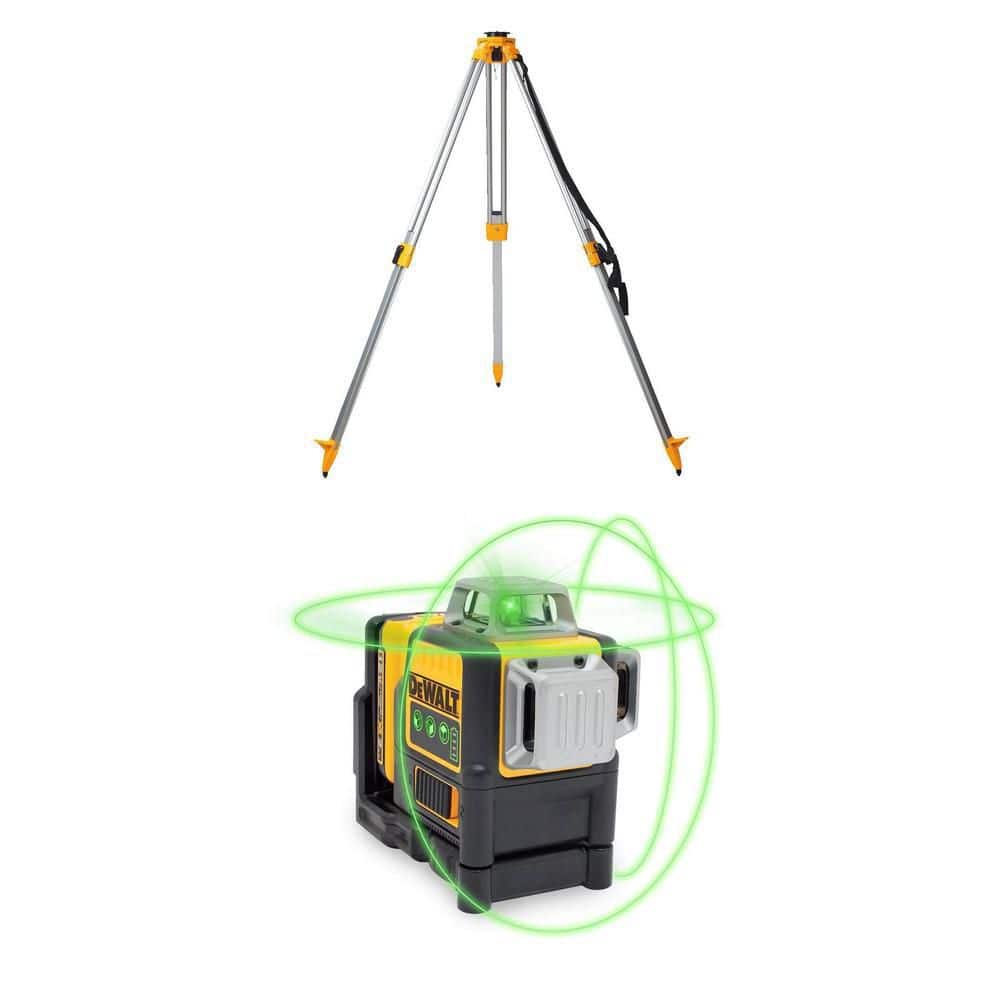 DEWALT Laser Level Construction Tripod and 12V MAX 100 ft. Green 3-Beam ...