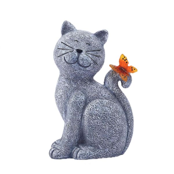 FAWEY TRED INC Solar Garden Statue Cat,Garden Figurine Outdoor Decoration with Cat Holding ...