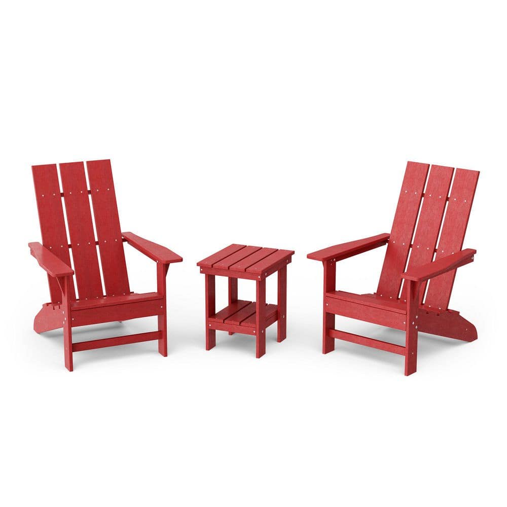 Wildridge Freedom Cardinal Red HDPE Plastic Modern Outdoor Adirondack Chair with Side Table (2 ...