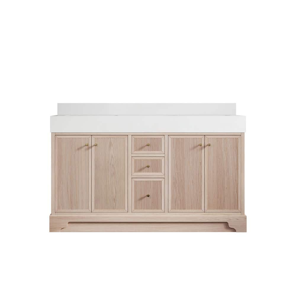 Willow Collections Manhattan Oak 60 in. W x 22 in. D x 36 in. H Double Sink Bath Vanity in White ...