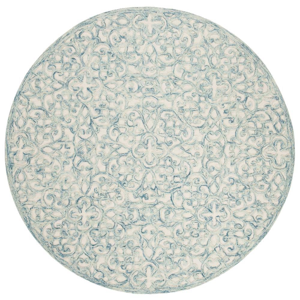SAFAVIEH Trace Blue/Ivory 8 ft. x 8 ft. Distressed Floral Round Area ...