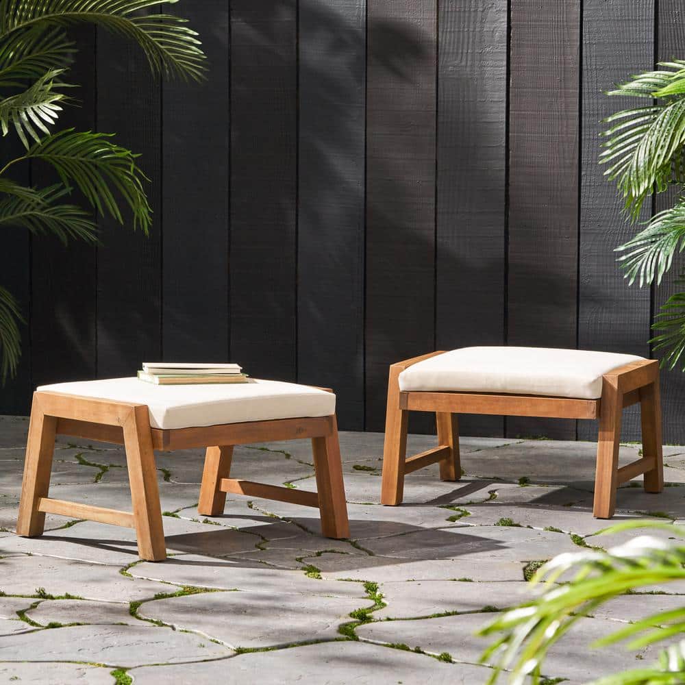 CHRISTOPHER KNIGHT HOME Sasha Brown Wood Patio Outdoor Ottoman with ...