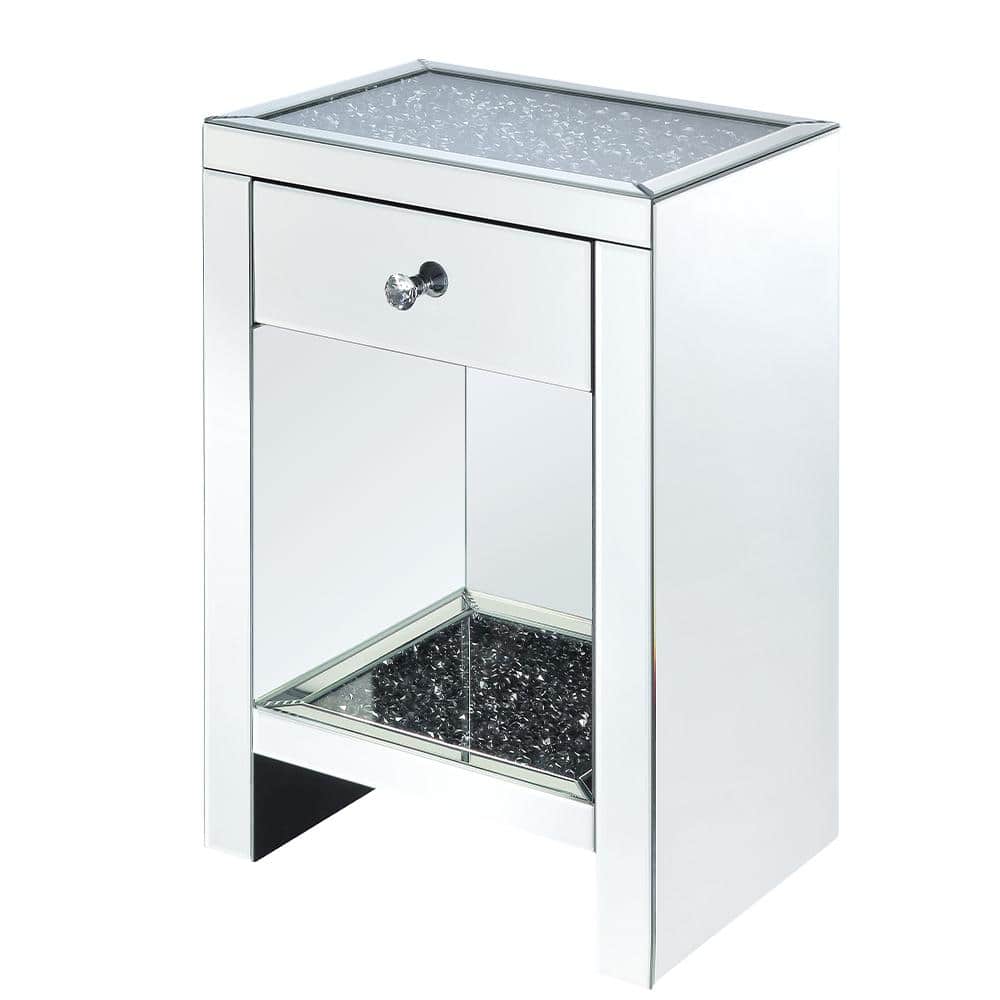 Acme Furniture Noralie 18 in. Mirrored and Faux Diamonds Rectangle Wood ...