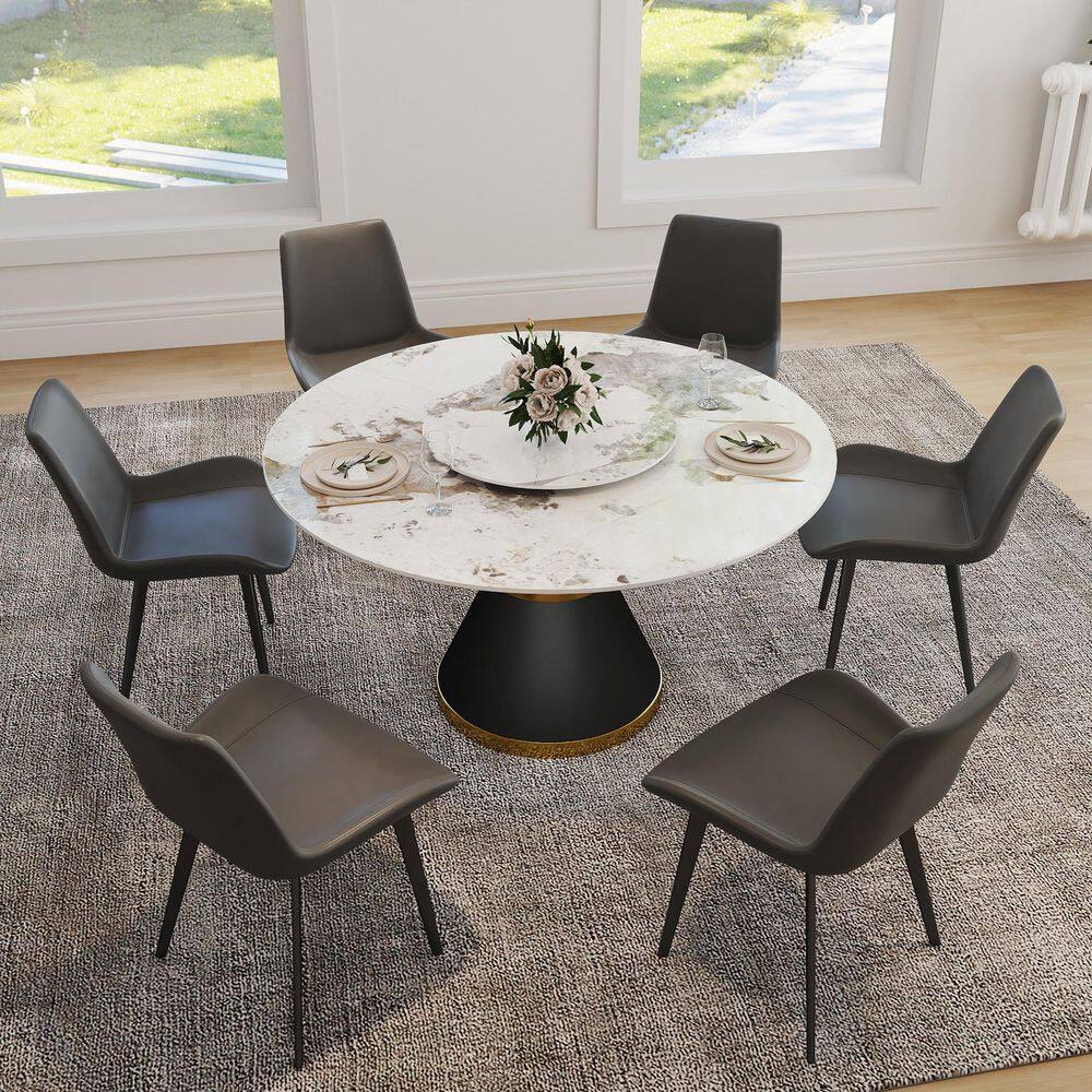 Magic Home 59 in. Pandora Circular Rotable Sintered Stone Tabletop with ...