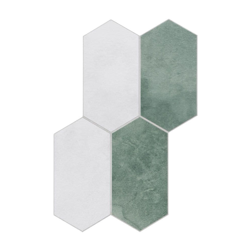 sunwings Small Long Hexagon 6 in. x 6 in. Green SPC Cement Looks Peel ...