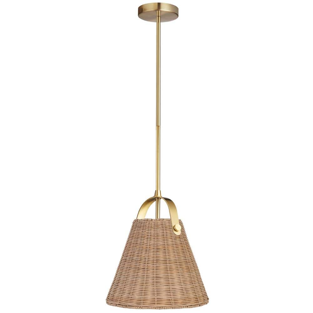 Dainolite Shenandoah 60-Watt 1-Light Aged Brass Shaded Pendant Light ...
