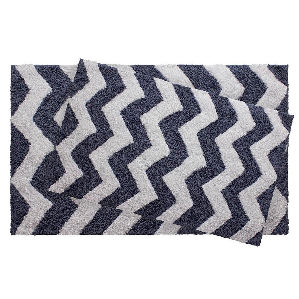Jean Pierre Reversible Cotton Soft Zigzag Denim Blue 2-Piece Bath Mat ...