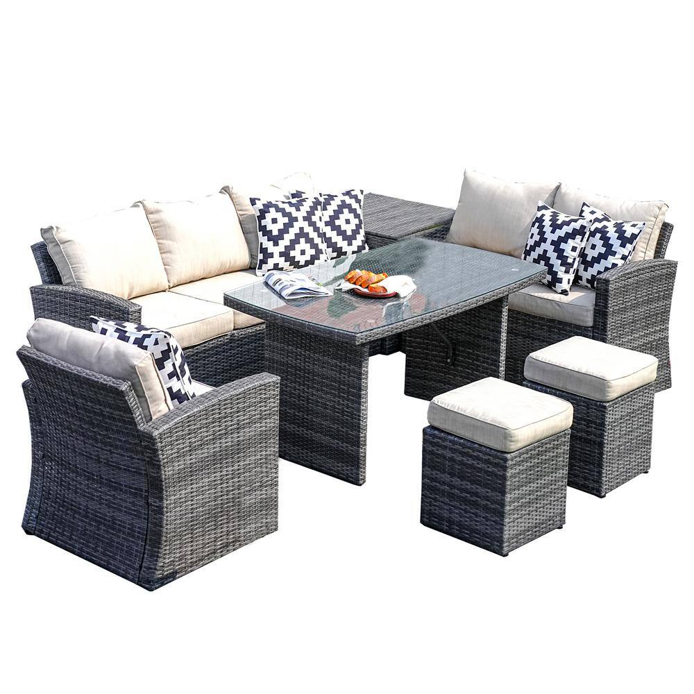 moda furnishings Penny 7-Piece Wicker Patio Conversation Set with Beige ...