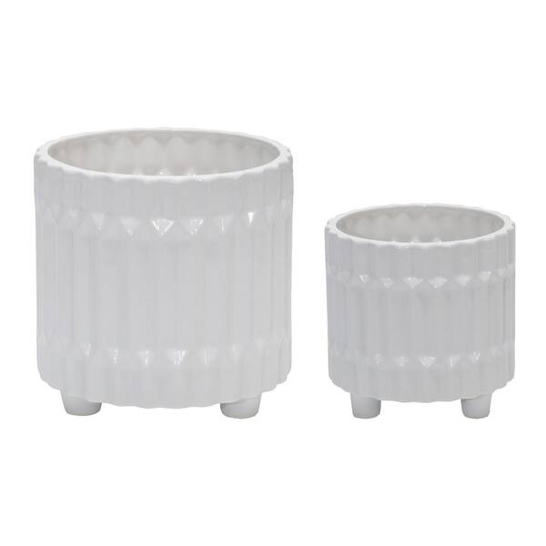 HOTEBIKE 6 in. and 8 in. H White Ceramic Fluted Planter with Feet, High ...