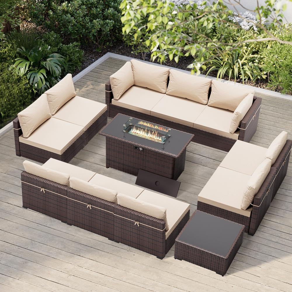 UPHA 10-Person Wicker Patio Conversation Seating Set with Cushions in ...
