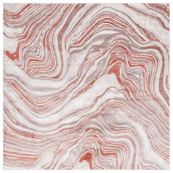 SAFAVIEH Meadow 7 ft. x 7 ft. Rust/Ivory Marble Swirl Square Area Rug ...