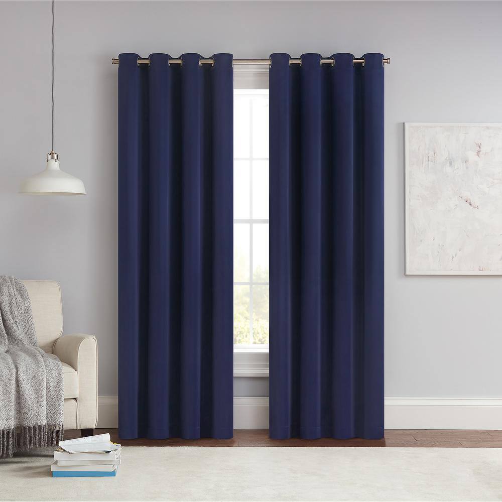 Eclipse Thermapanel Navy Solid Polyester 54 in. W x 84 in. L Grommet ...