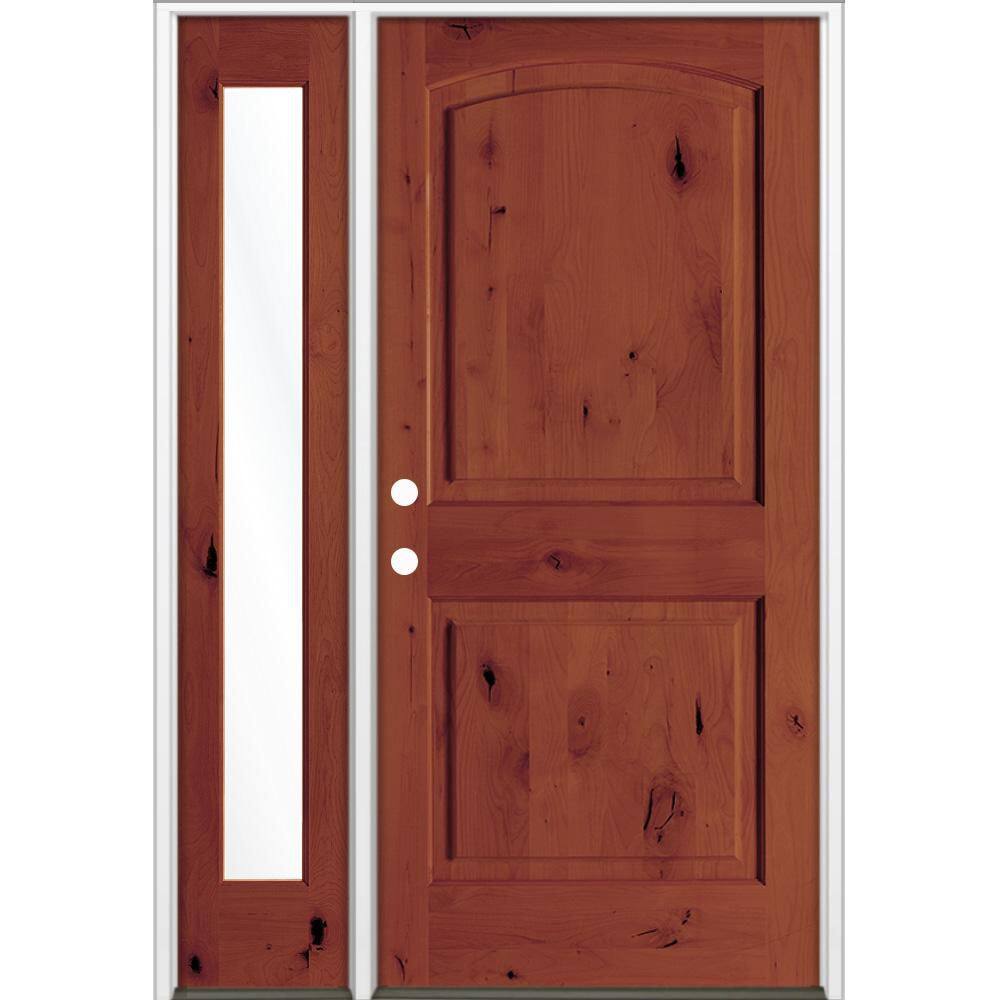 Krosswood Doors 56 in. x 80 in. Knotty Alder 2 Panel Arch-Top Right-Hand/Inswing Clear Glass ...