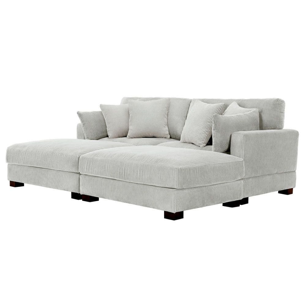Uixe 88 in. W Modern Square Arm Corduroy Upholstered Sectional Sofa in ...