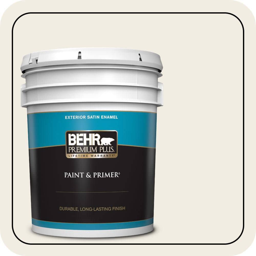 BEHR PREMIUM PLUS 5 gal. #QE-01 Jet White Satin Enamel Exterior Paint ...