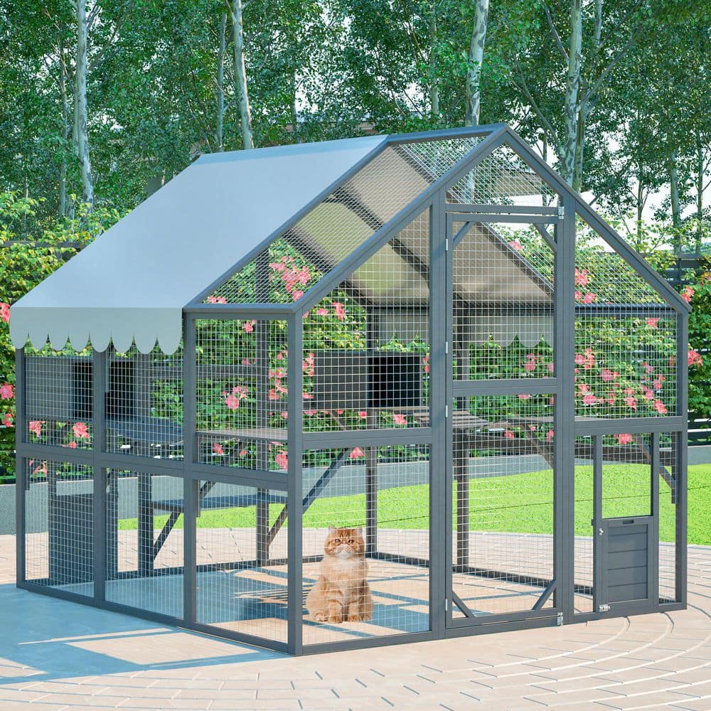 Thanaddo Large Walk-in Cat House Outdoor Cat Run Enclosure Wooden Cat ...