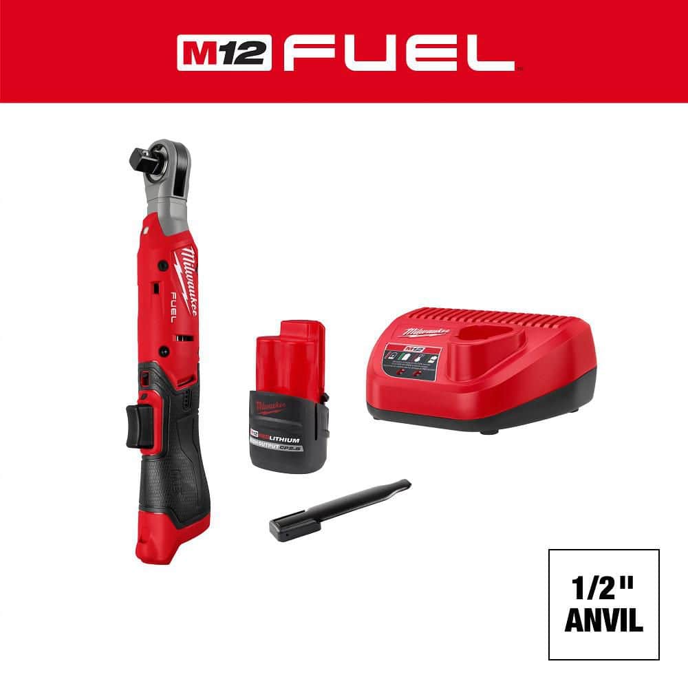Milwaukee M12 12V Lithium-Ion 1/2 in. Cordless Ratchet Kit with Battery ...