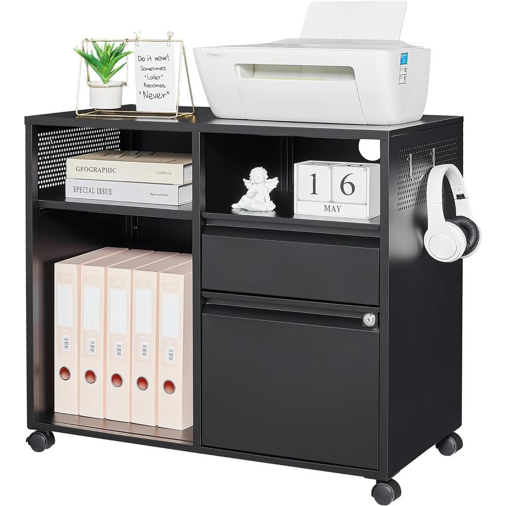 Filing cabinet with printer storage store