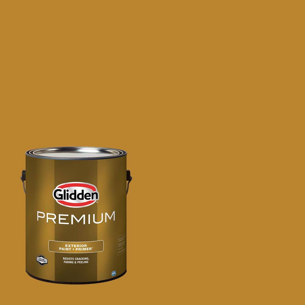 Glidden Premium 1 gal. PPG1208-7 Gothic Gold Flat Exterior Latex Paint ...