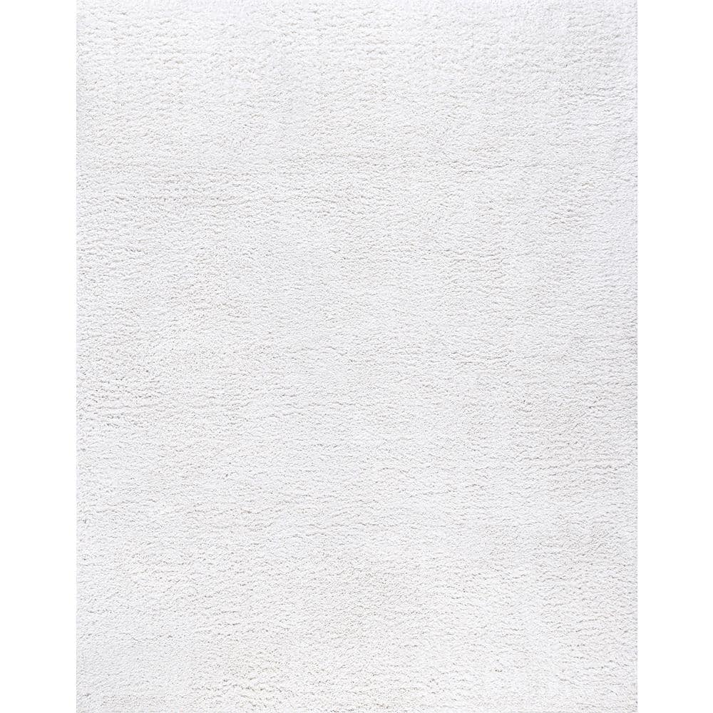 Tayse Rugs Soho Shag Solid Color White 9 ft. x 12 ft. Indoor Area Rug ...
