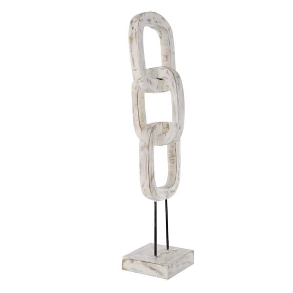 Litton Lane Cream Teak Wood Tall 3-Link Chain Sculpture with Stand ...
