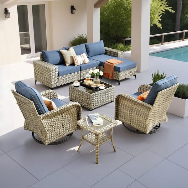 XIZZI Valor 8 Pieces Wicker Outdoor Patio and Swivel Rocking Chairs ...