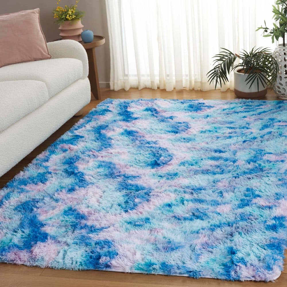 SAFAVIEH Rainbow Shag 5 ft. x 7 ft. Rainbow/Multi Abstract Solid Area ...
