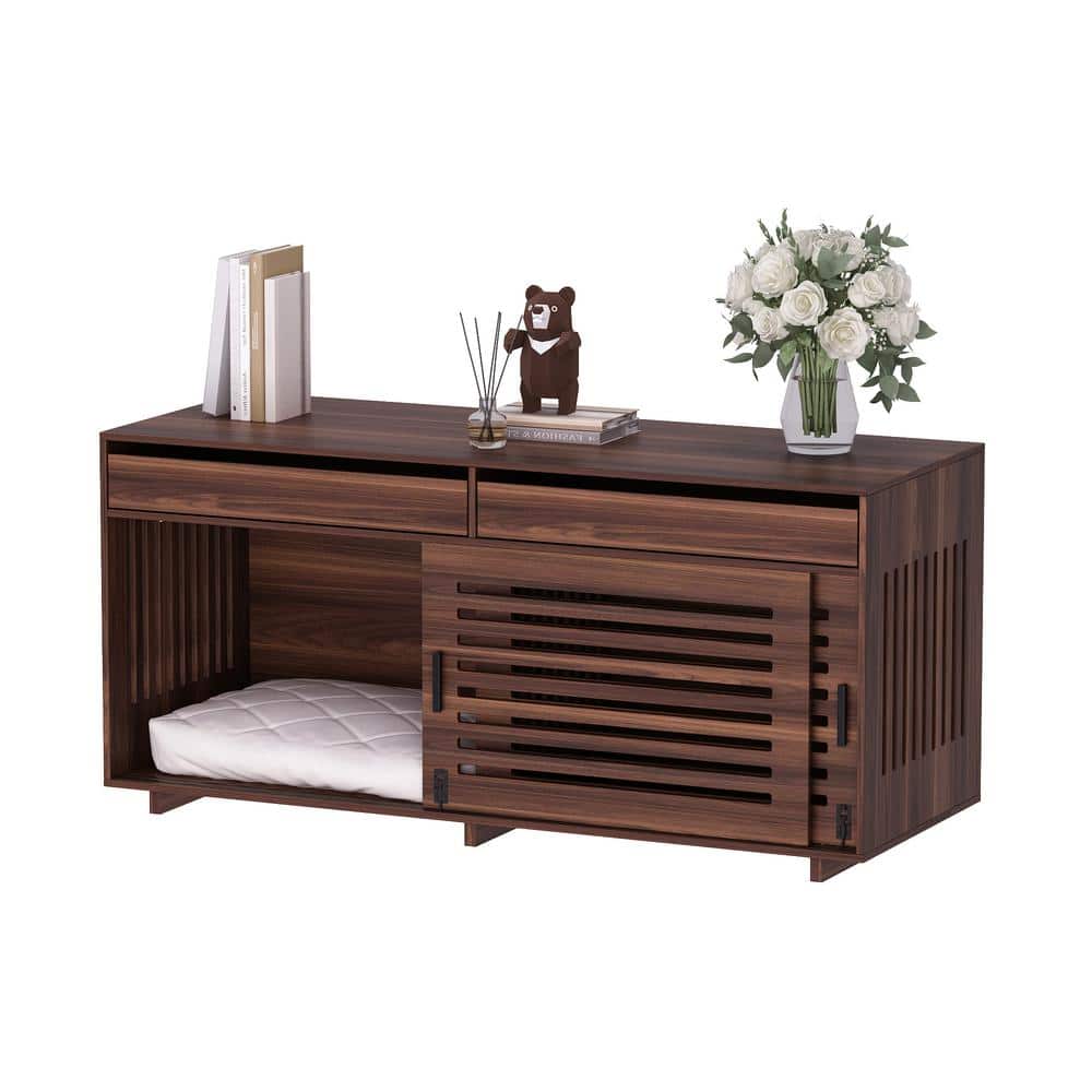 FUFU&GAGA Wooden Dog Crate Kennel, Walnut Dog Cage Furniture with 2 ...