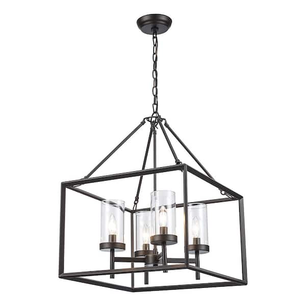 Monteaux Lighting 4-Light Bronze Caged Chandelier Light Fixture with ...